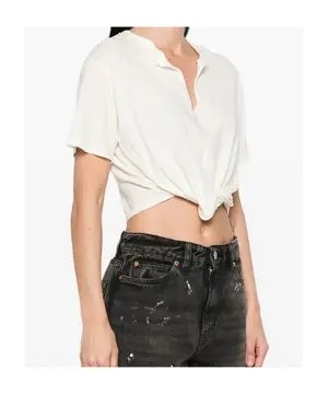 R13 Knot V-neck Cropped T-shirt - No