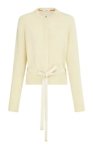 FERRAGAMO Cashmere Cardigan With Logo Detail And Belt - Yellow