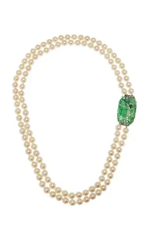 STEPHANIE WINDSOR Late Art Deco Cultured Pearl And Jade Necklace - Silver