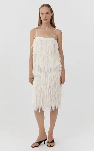 ST. AGNI Fringe Stretch Silk Midi Skirt