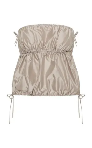 ST. AGNI Paper Taffeta Smocked Silk Drawstring Top