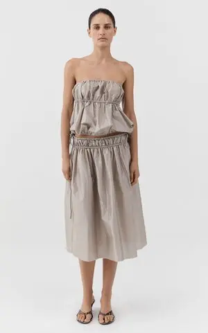 ST. AGNI Paper Taffeta Smocked Silk Drawstring Top
