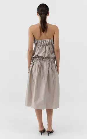 ST. AGNI Paper Taffeta Smocked Silk Drawstring Top
