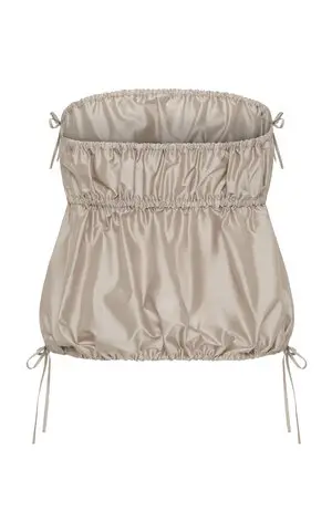 ST. AGNI Paper Taffeta Smocked Silk Drawstring Top