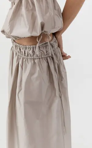 ST. AGNI Paper Taffeta Smocked Silk Drawstring Top