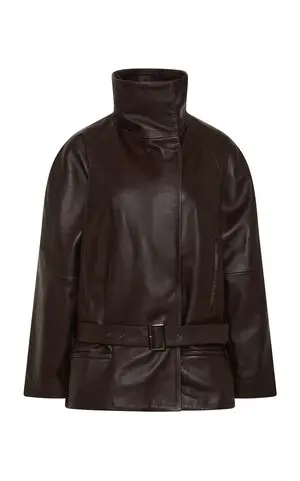 ST. AGNI Cinch Lambskin Leather Jacket - Brown