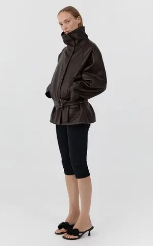 ST. AGNI Cinch Lambskin Leather Jacket - Brown