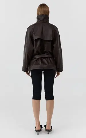 ST. AGNI Cinch Lambskin Leather Jacket - Brown