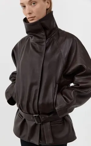 ST. AGNI Cinch Lambskin Leather Jacket - Brown