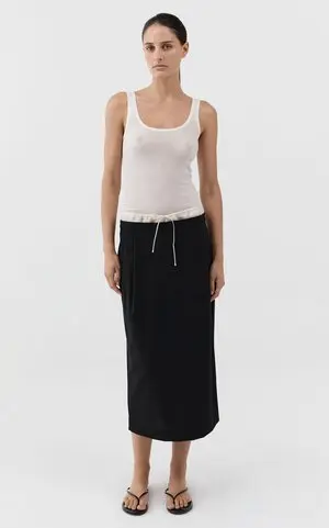 ST. AGNI Layered Waist Silk Wool Skirt