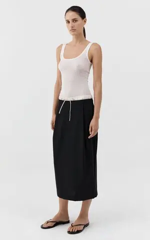 ST. AGNI Layered Waist Silk Wool Skirt