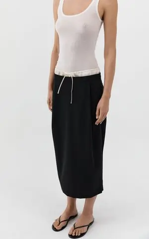 ST. AGNI Layered Waist Silk Wool Skirt