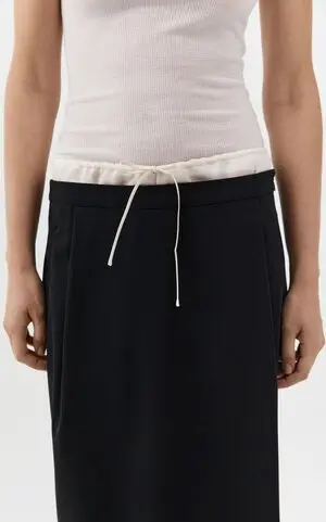 ST. AGNI Layered Waist Silk Wool Skirt