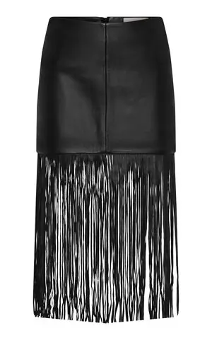 ST. AGNI Fringe Leather Skirt - Black