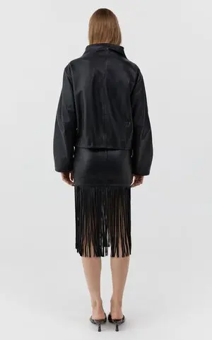 ST. AGNI Fringe Leather Skirt
