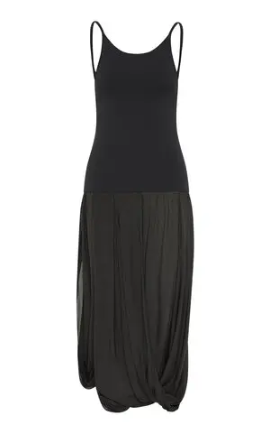 ST. AGNI Knit Bodice Drape Sheer Dress - Black