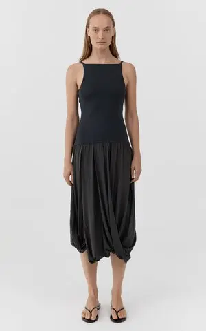 ST. AGNI Knit Bodice Drape Sheer Dress