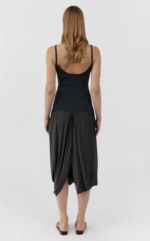 ST. AGNI Knit Bodice Drape Sheer Dress