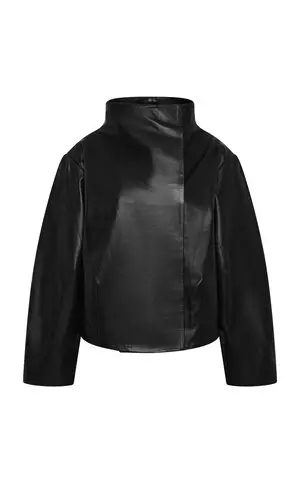 ST. AGNI Cocoon Funnel Leather Jacket - Black