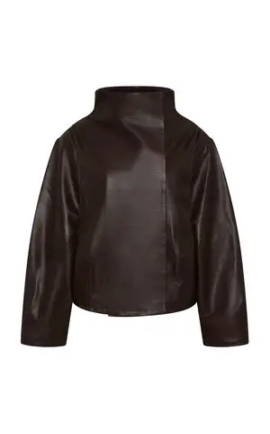 ST. AGNI Cocoon Funnel Leather Jacket - Brown