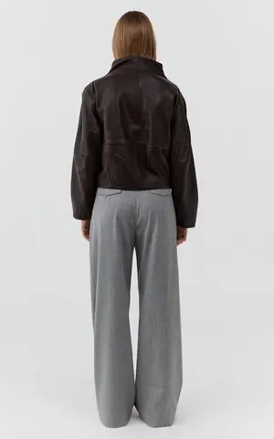 ST. AGNI Cocoon Funnel Leather Jacket - Brown