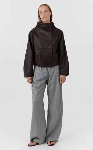 ST. AGNI Cocoon Funnel Leather Jacket - Brown
