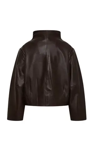 ST. AGNI Cocoon Funnel Leather Jacket - Brown