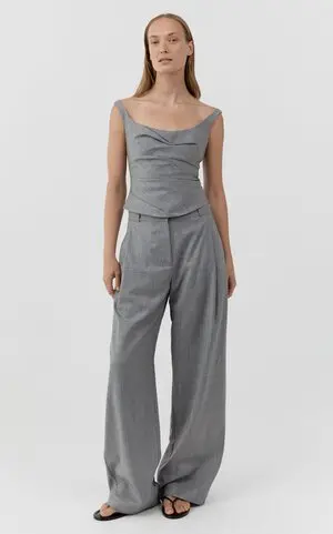ST. AGNI Pleat Slouch Wool Tapered Leg Pants