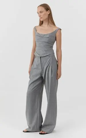 ST. AGNI Pleat Slouch Wool Tapered Leg Pants