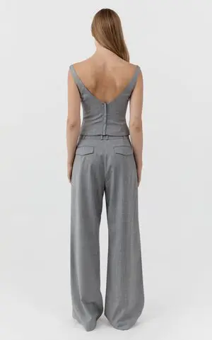 ST. AGNI Pleat Slouch Wool Tapered Leg Pants