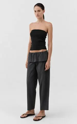 ST. AGNI Peplum Cotton Tapered Leg Pants - Black