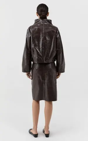 ST. AGNI Everyday Wrap Crocodile-effect Leather Skirt