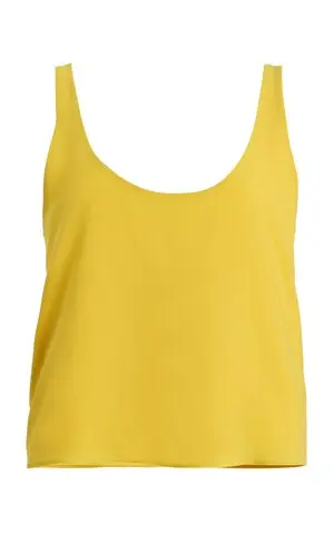 LESET Ari Crepe Scoop Neck Cropped Tank Top - Yellow