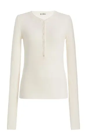 Eterne Ribbed Jersey Henley Top - Ivory