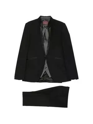 CARLO PIGNATELLI Mandarin-collar Satin-trim Wool Suit - Black