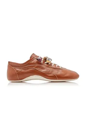 Dries Van Noten Nappa Leather Ballerina Sneakers With Embellishments - Brown