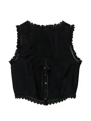 DÔEN Broderie Anglaise Scallop-edge Top - Black