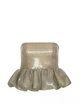 ROTATE BY BIRGER CHRISTENSEN Embellished Peplum Top - Neutrals
