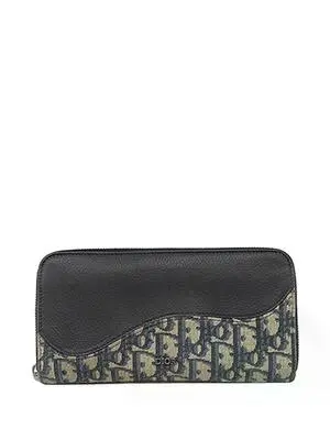 Dior 2010-2026 Oblique Canvas And Leather Saddle Zippy Wallet Long Wallets - Black