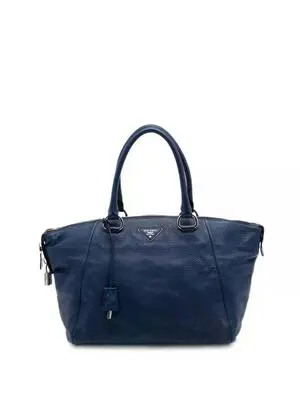 Prada Vitello Daino Double Handle Satchel - Blue