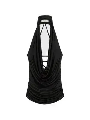 Blumarine V-neck Ruched Sleeveless Top - Black