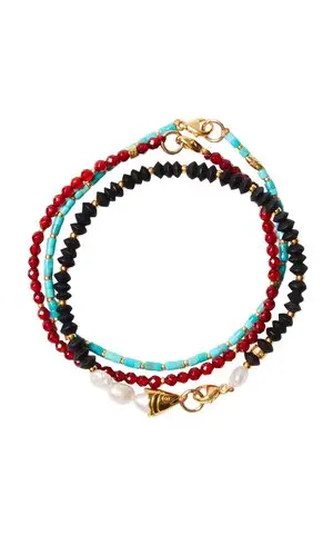 Chan Luu Trio Friendship 18k Gold-plated Multi-stone Bracelet Set - Black