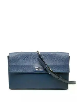 Prada Saffiano Leather Double Turnlock Crossbody Bag - Blue