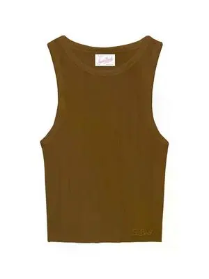 MC2 SAINT BARTH Ribbed Embroidered Vest Top - Brown