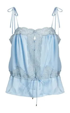 Chloé Chloé Lace-Trimmed Silk Satin Blouse Blue
