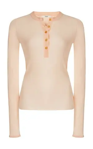 Chloé Fine-knit Wool Henley Top - Orange