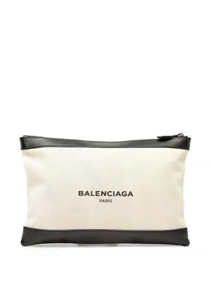 Balenciaga Canvas Navy Clip M Clutch Bag - Brown