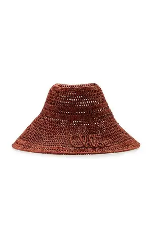 Chloé Woven Raffia Bucket Hat With Embroidered Signature - Brown