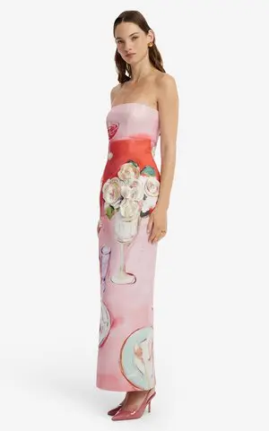 LEO LIN Rayna Embroidered Bustier Maxi Dress