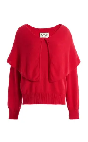 Tove Malia Cashmere Sweater With Layered Cape Overlay - Red